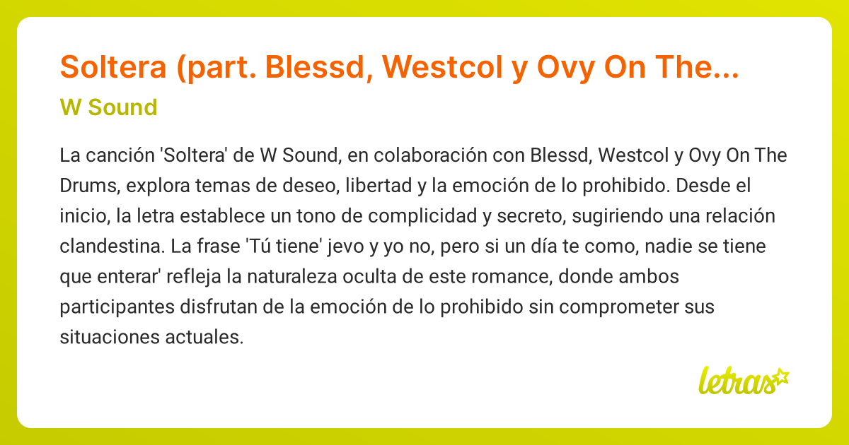 Significado de la canción Soltera (part. Blessd, Westcol y Ovy On The ...