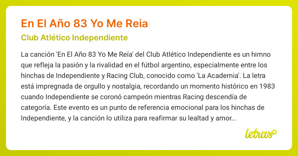 Significado de la canción EN EL AÑO 83 YO ME REIA (Club Atlético ...