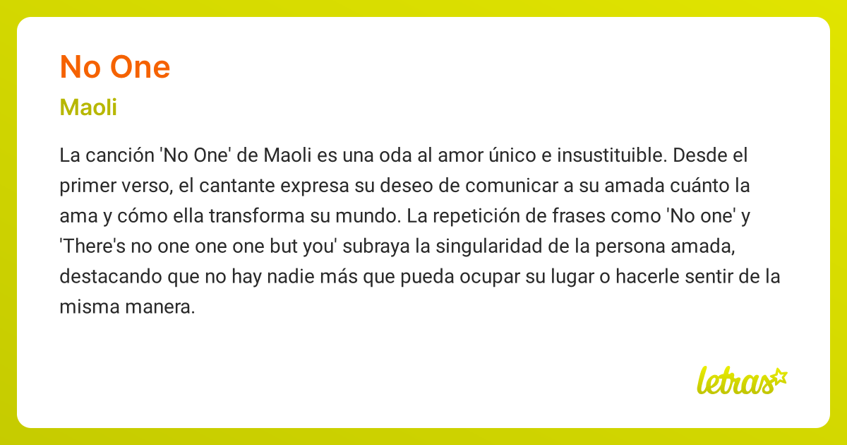 Significado de la canción NO ONE (Maoli) - LETRAS.COM
