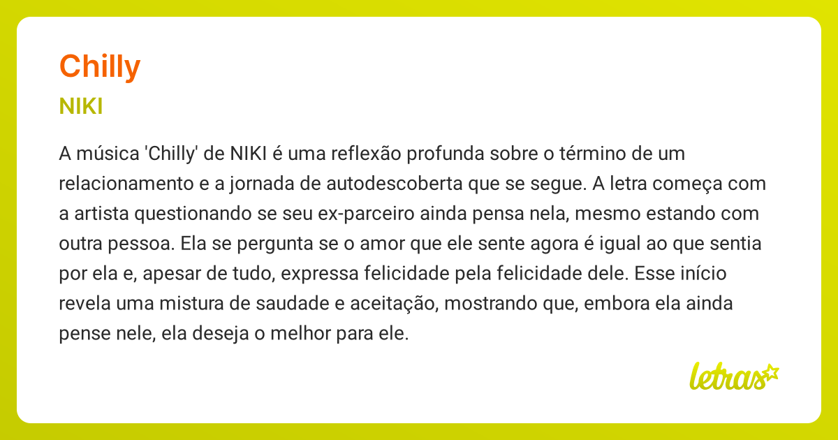 Significado da música CHILLY (NIKI) - LETRAS.MUS.BR