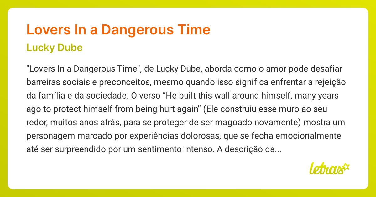 Significado da música LOVERS IN A DANGEROUS TIME (Lucky Dube) - LETRAS ...