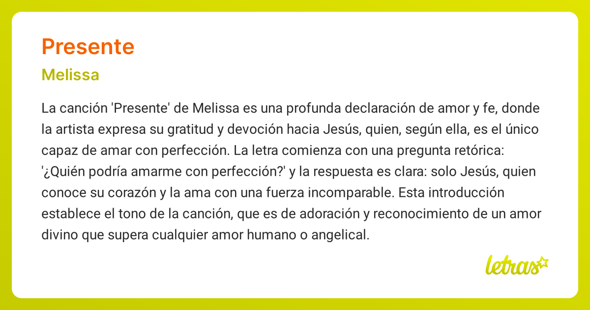 Significado de la canción PRESENTE (Melissa) - LETRAS.COM