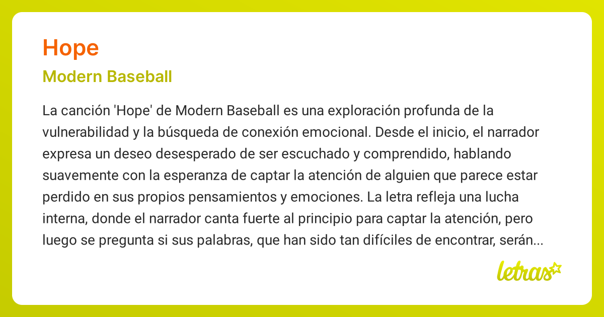 Significado de la canción HOPE (Modern Baseball) - LETRAS.COM