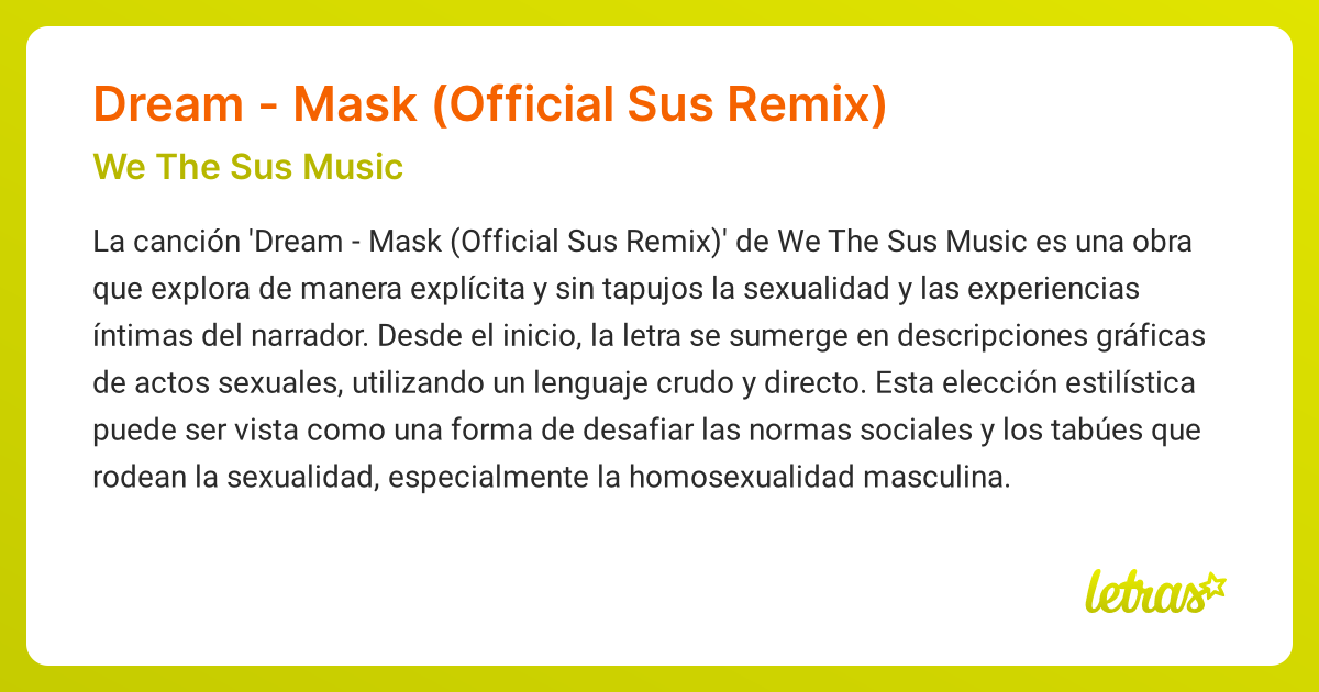 Significado de la canción Dream - Mask (Official Sus Remix) (We The Sus ...