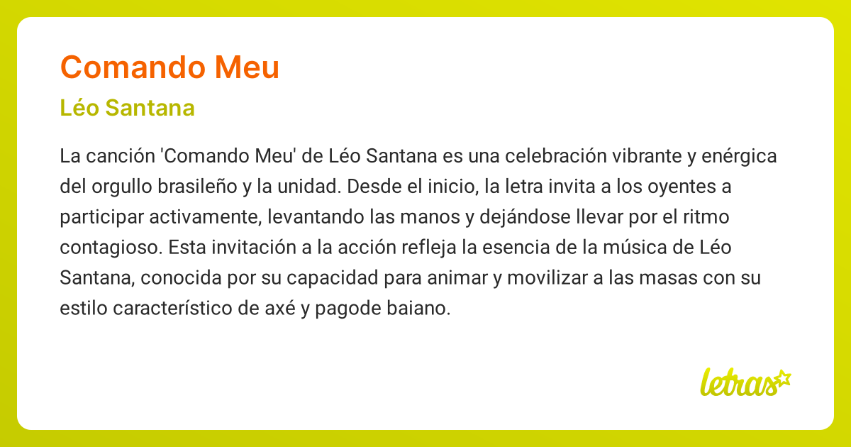 Significado de la canción COMANDO MEU (Léo Santana) - LETRAS.COM