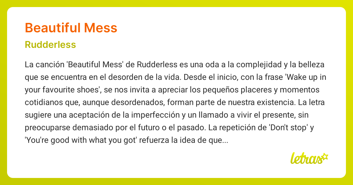 Significado de la canción BEAUTIFUL MESS (Rudderless) - LETRAS.COM