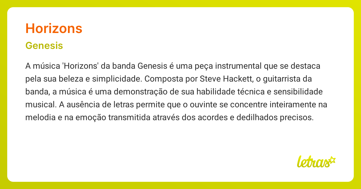 Significado da música HORIZONS (Genesis) - LETRAS.MUS.BR
