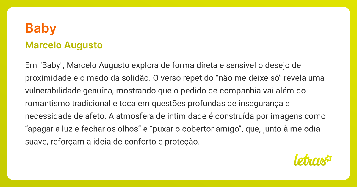 Significado da música BABY (Marcelo Augusto) - LETRAS.MUS.BR