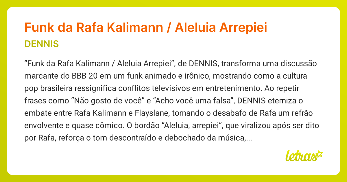 Significado da música Funk da Rafa Kalimann / Aleluia Arrepiei (DENNIS ...