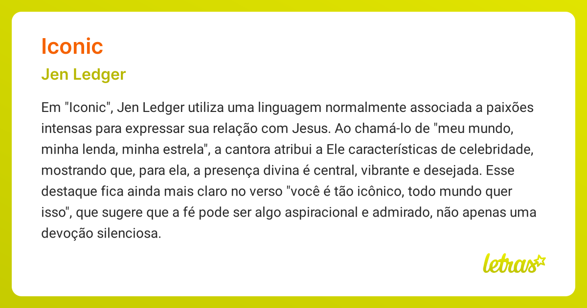 Significado da música ICONIC (Jen Ledger) - LETRAS.MUS.BR