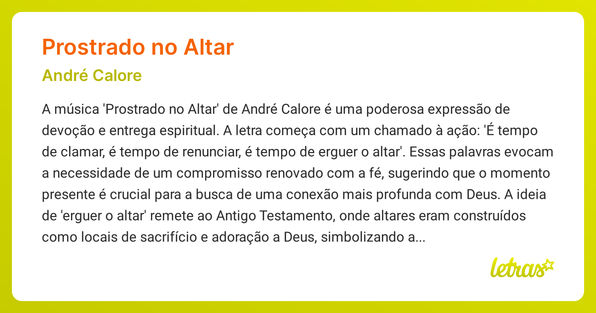 Significado da música PROSTRADO NO ALTAR (André Calore) - LETRAS.MUS.BR