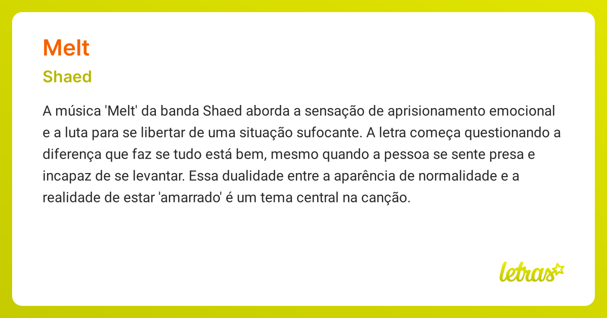 Significado da música MELT (Shaed) - LETRAS.MUS.BR