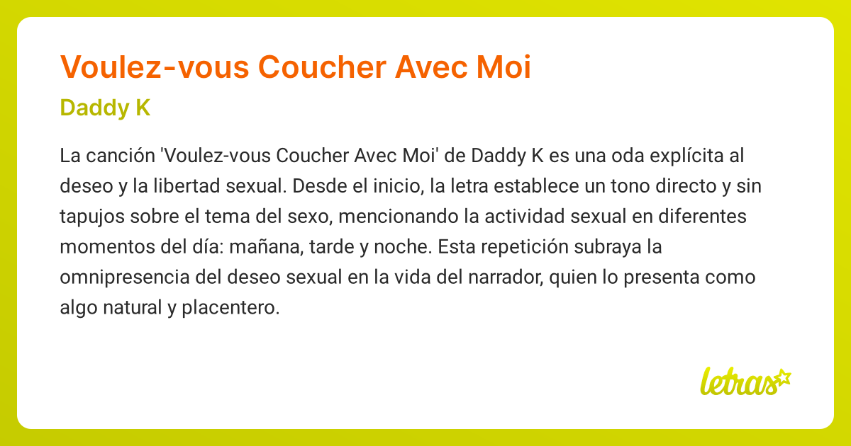 Significado de la canción VOULEZ-VOUS COUCHER AVEC MOI (Daddy K ...