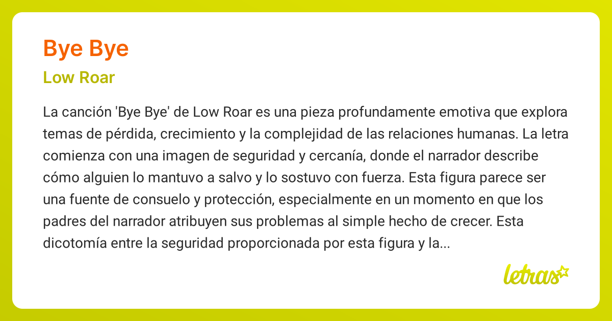 Significado de la canción BYE BYE (Low Roar) - LETRAS.COM