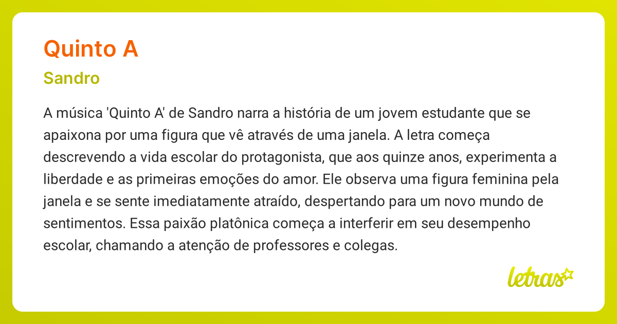 Significado da música QUINTO A (Sandro) - LETRAS.MUS.BR