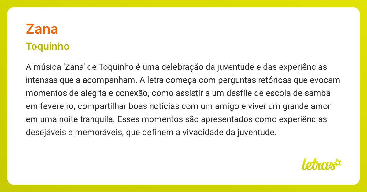 Significado da música ZANA (Toquinho) - LETRAS.MUS.BR