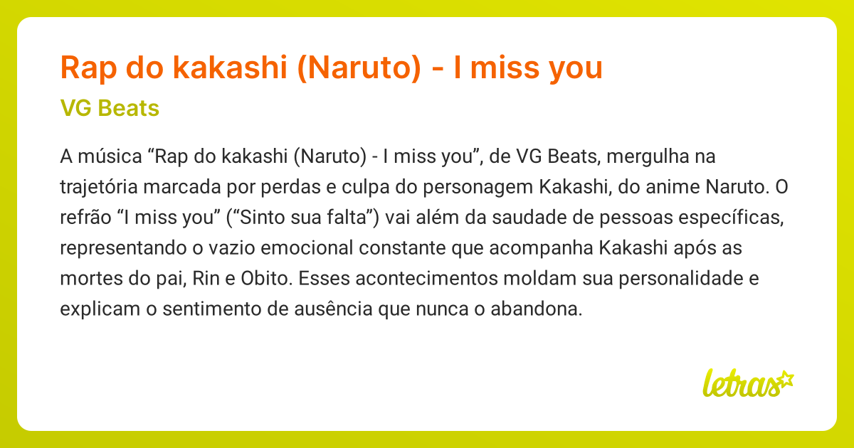 Significado da música Rap do kakashi (Naruto) - I miss you (VG Beats ...