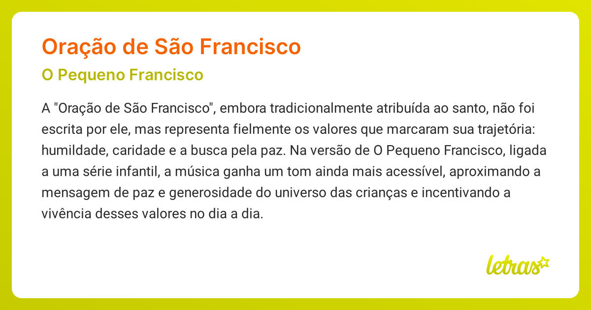 Significado da música ORAÇÃO DE SÃO FRANCISCO (O Pequeno Francisco ...