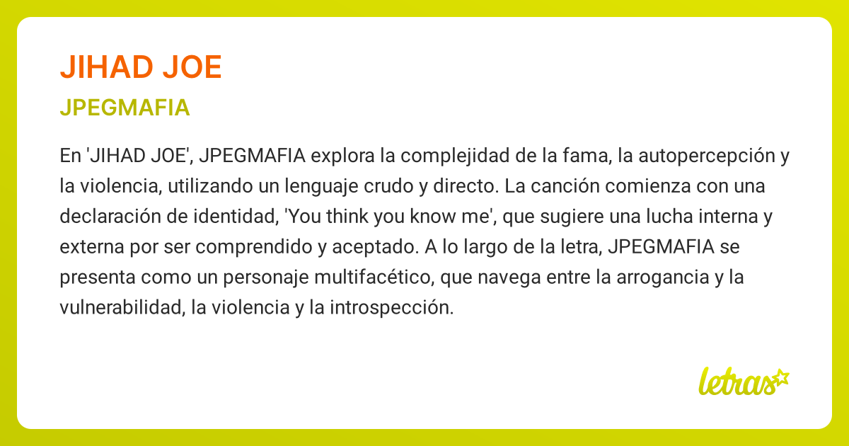 Significado de la canción JIHAD JOE (JPEGMAFIA) - LETRAS.COM