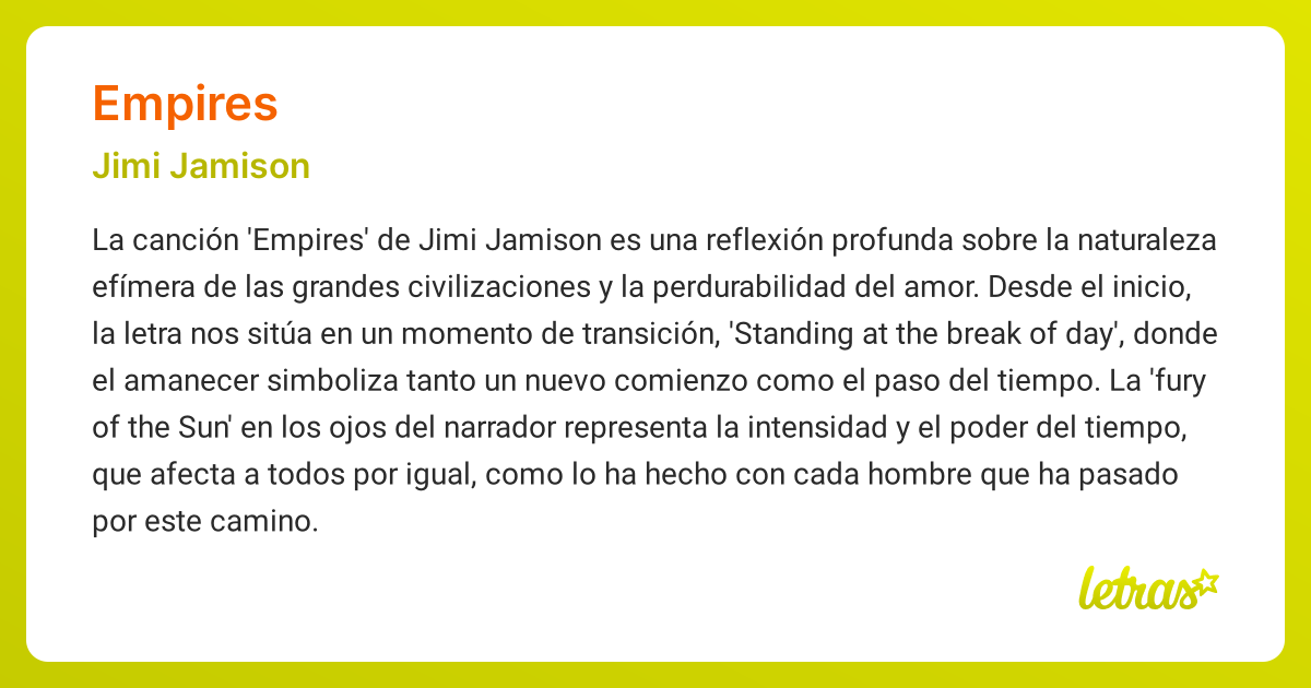 Significado de la canción EMPIRES (Jimi Jamison) - LETRAS.COM