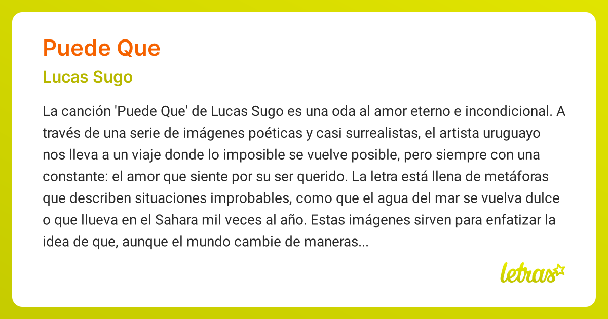 Significado de la canción PUEDE QUE (Lucas Sugo) - LETRAS.COM