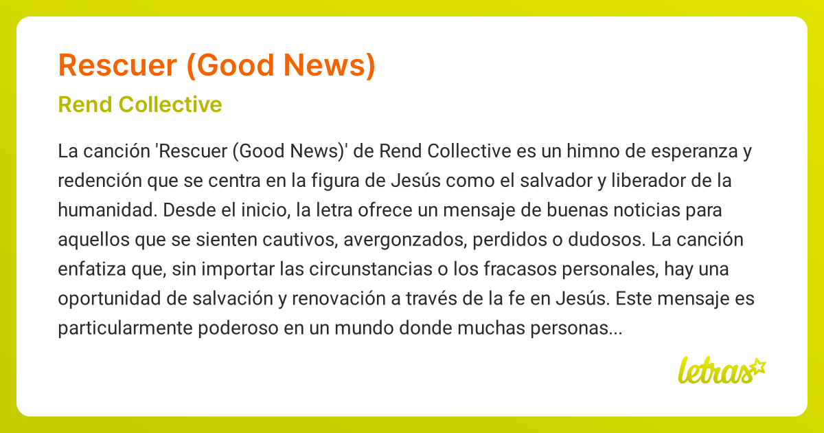 Significado de la canción RESCUER (GOOD NEWS) (Rend Collective ...