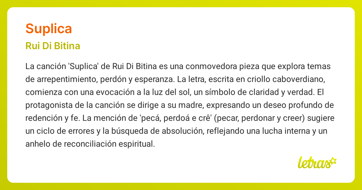 Significado de la canción SUPLICA (Rui Di Bitina) - LETRAS.COM