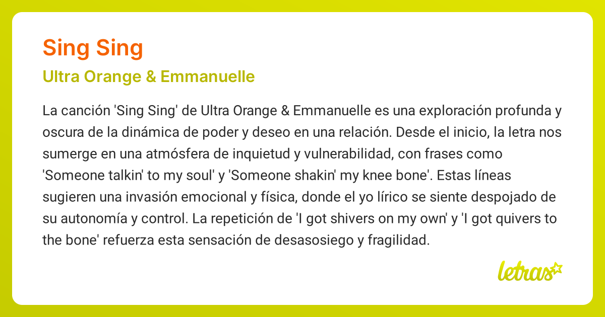 Significado de la canción SING SING (Ultra Orange & Emmanuelle ...