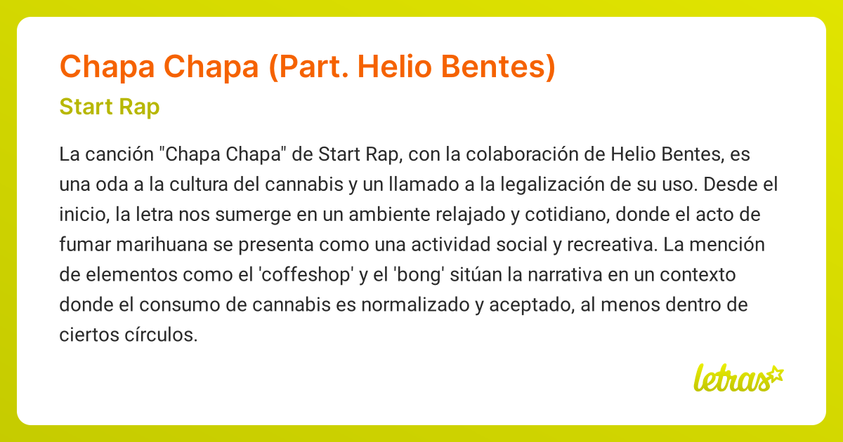 Significado de la canción Chapa Chapa (Part. Helio Bentes) (Start Rap ...