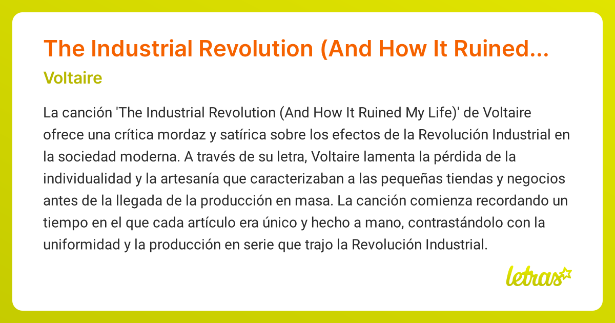 Significado de la canción The Industrial Revolution (And How It Ruined ...