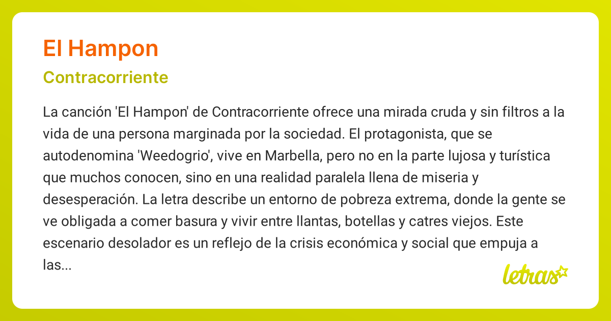 Significado de la canción EL HAMPON (Contracorriente) - LETRAS.COM