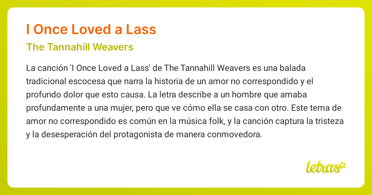 Significado de la canción I ONCE LOVED A LASS (The Tannahill Weavers ...