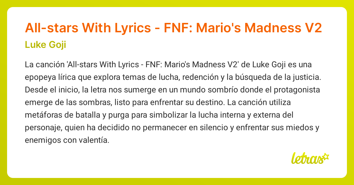 Significado de la canción All-stars With Lyrics - FNF: Mario's Madness ...