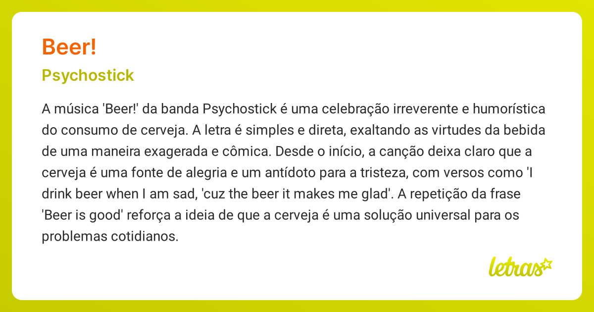 Significado da música BEER! (Psychostick) - LETRAS.MUS.BR