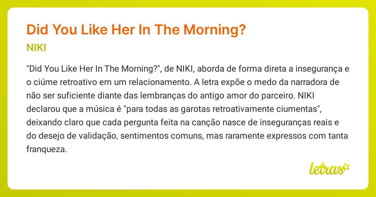 Significado da música Did You Like Her In The Morning? (NIKI) - LETRAS ...