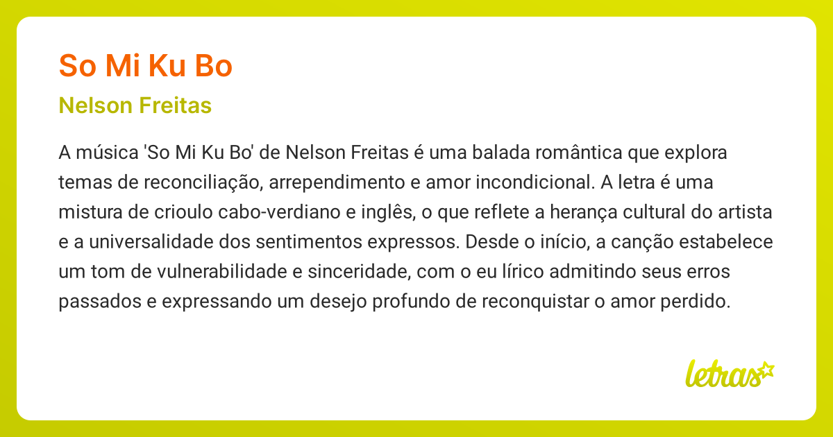 Significado da música SO MI KU BO (Nelson Freitas) - LETRAS.MUS.BR