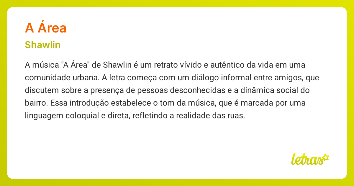 Significado da música A ÁREA (Shawlin) - LETRAS.MUS.BR