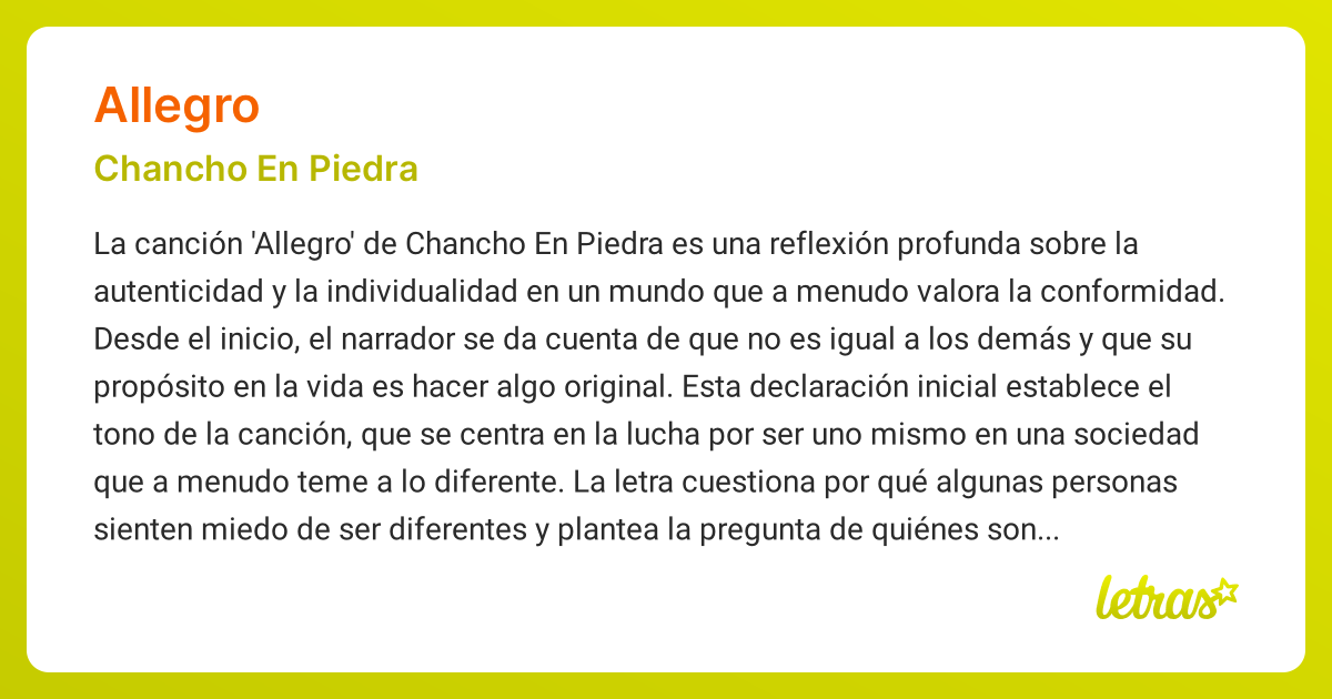 Significado de la canción ALLEGRO (Chancho En Piedra) - LETRAS.COM