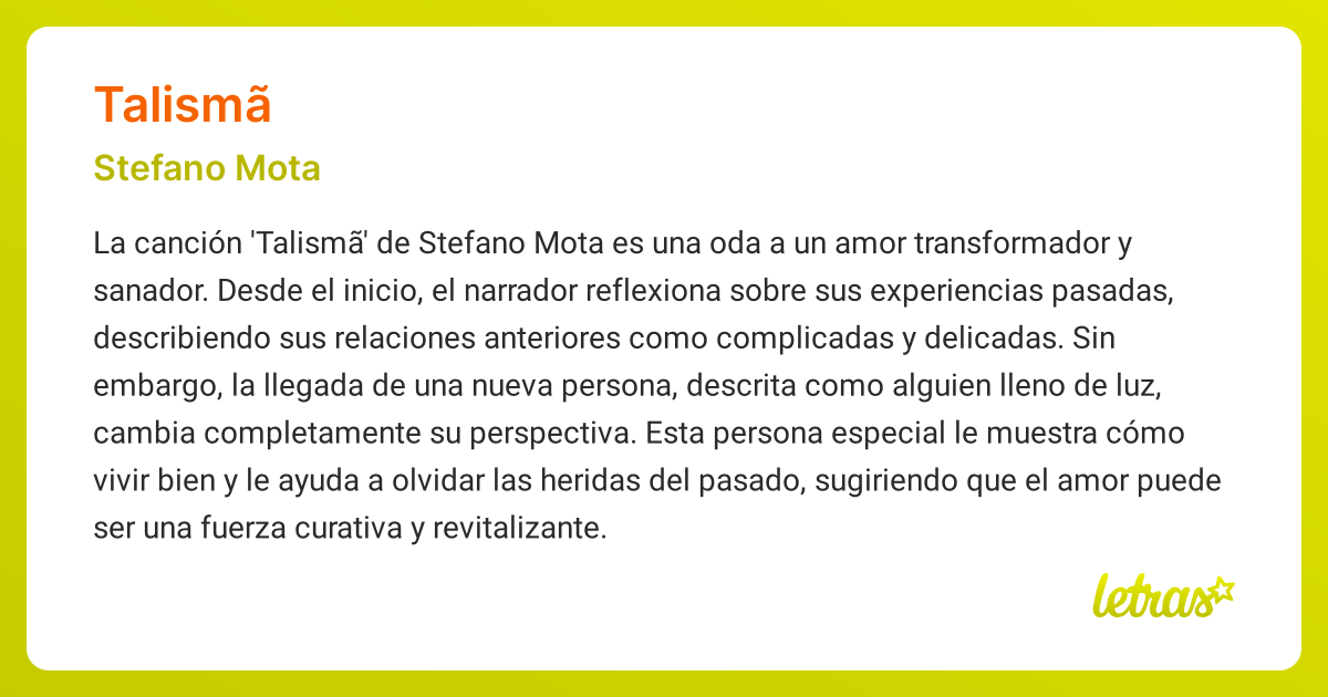 Significado de la canción TALISMÃ (Stefano Mota) - LETRAS.COM