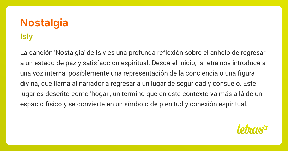 Significado de la canción NOSTALGIA (Isly) - LETRAS.COM