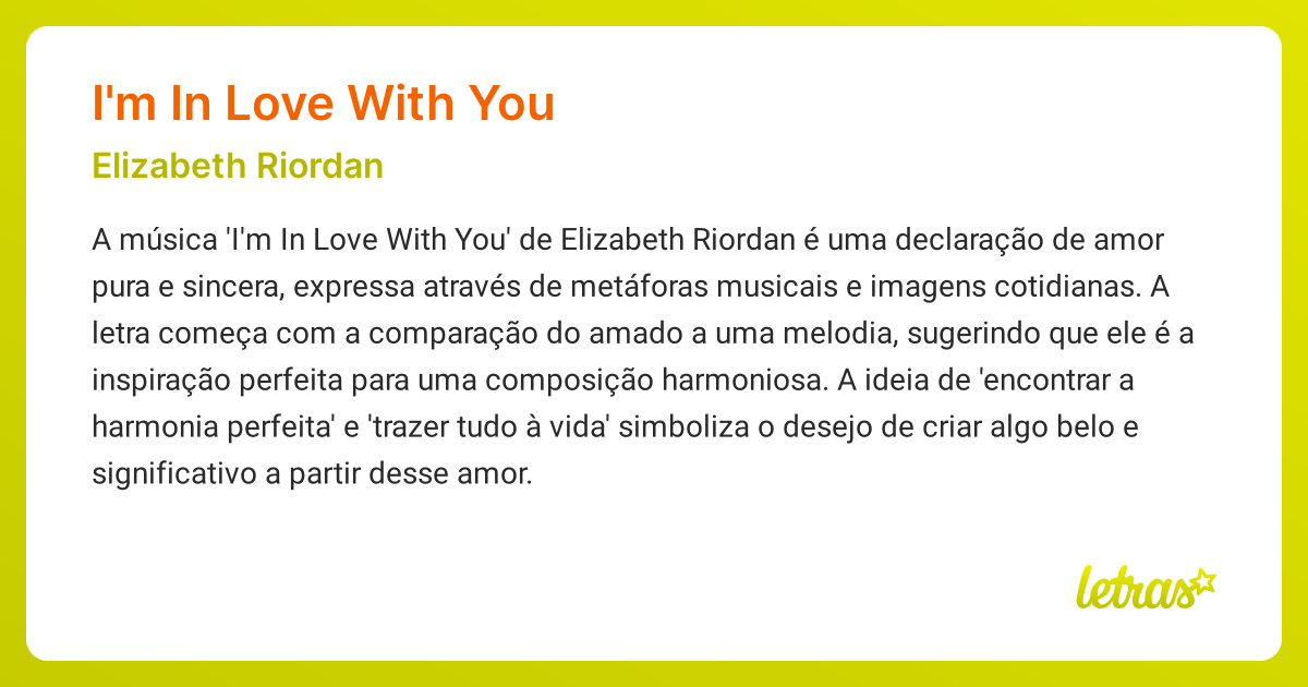 Significado da música I'M IN LOVE WITH YOU (Elizabeth Riordan) - LETRAS ...