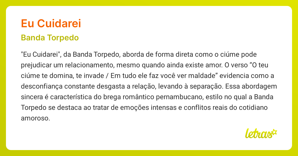 Significado da música EU CUIDAREI (Banda Torpedo) - LETRAS.MUS.BR