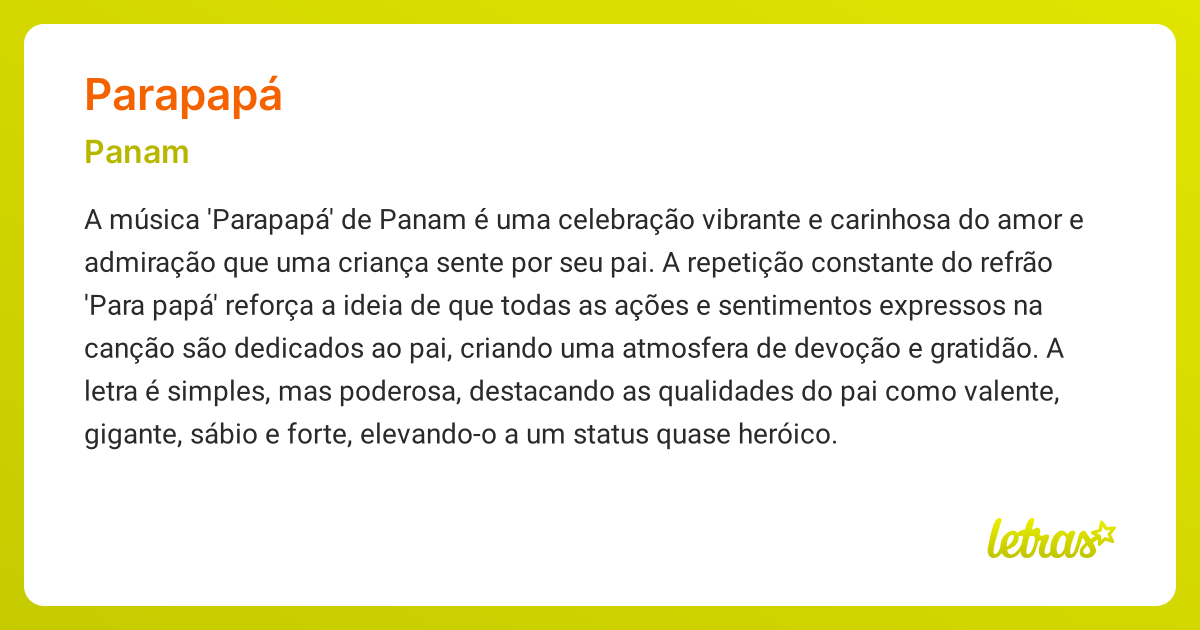 Significado da música PARAPAPÁ (Panam) - LETRAS.MUS.BR