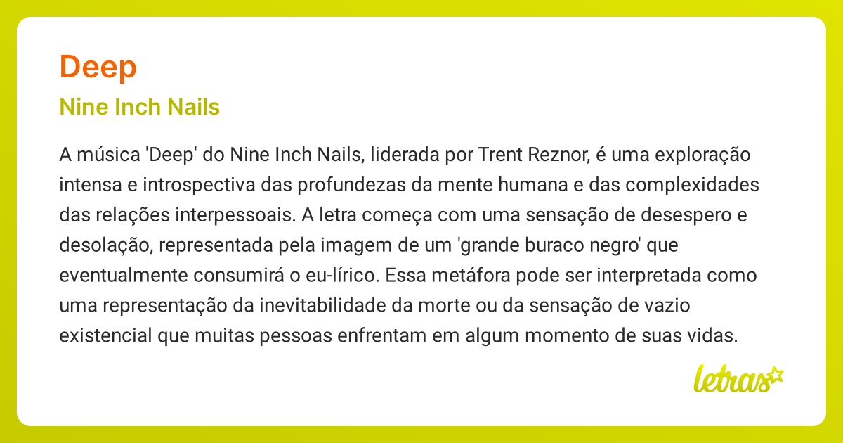 Significado da música DEEP (Nine Inch Nails) - LETRAS.MUS.BR
