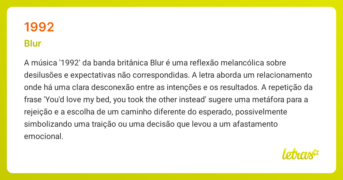 Significado da música 1992 (Blur) - LETRAS.MUS.BR