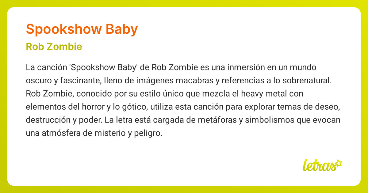 Significado de la canción SPOOKSHOW BABY (Rob Zombie) - LETRAS.COM
