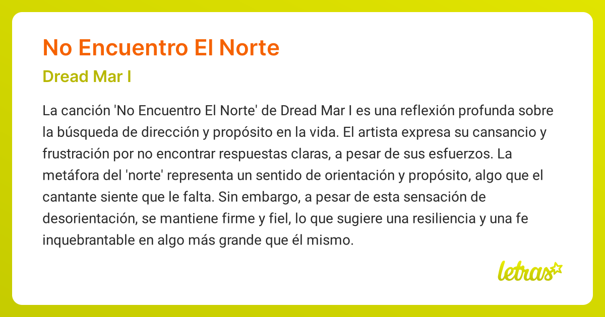 Significado de la canción NO ENCUENTRO EL NORTE (Dread Mar I) - LETRAS.COM