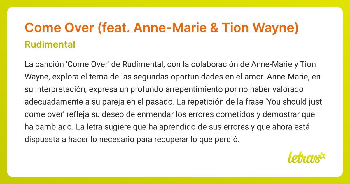 Significado de la canción Come Over (feat. Anne-Marie & Tion Wayne ...