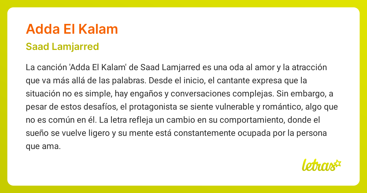 Significado de la canción ADDA EL KALAM (Saad Lamjarred) - LETRAS.COM