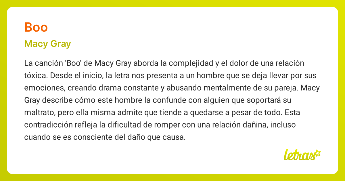 Significado de la canción BOO (Macy Gray) - LETRAS.COM